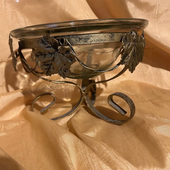 Accents | Vintage Glass Bowl In A Brass Stand W Grape Leaf Design 6 In ...